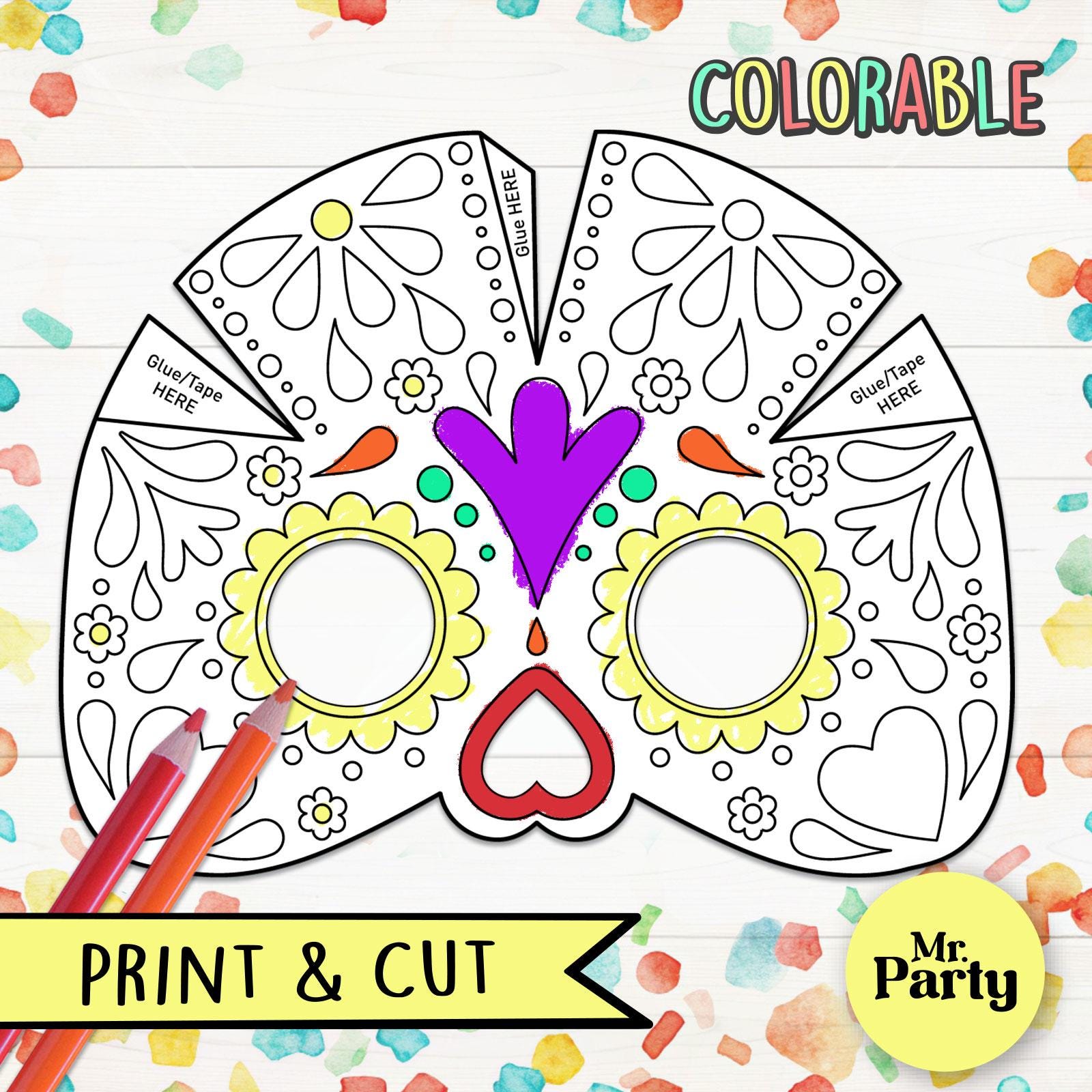 Catrina Mask Printable Coloring, Day of the Dead Sugar Skull Mask Pdf ...