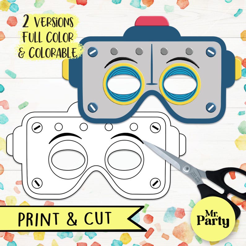 Robot Mask Printable Coloring, Robot Mask Pdf, Robots Party, Printable ...