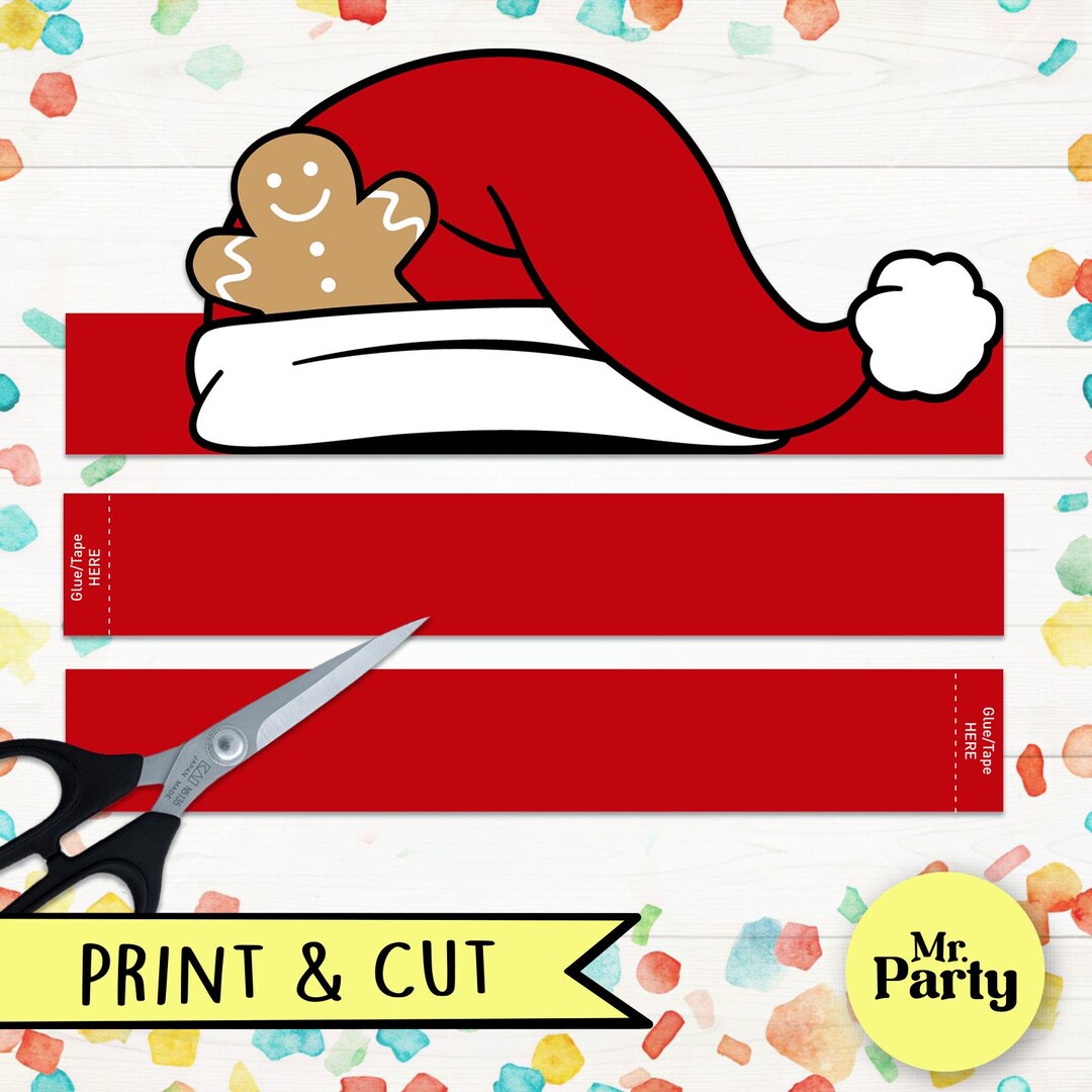 Santa Gingerbread Hat Paper Crown, Christmas Paper Crown Pdf, Printable ...