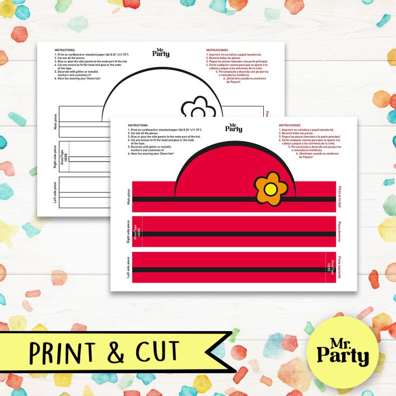 Clown Hat Paper Crown, Printable Clown Hat, Clown Hat Party, Printable ...