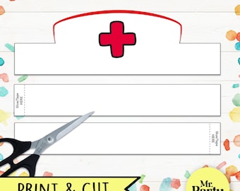 Doctor Hat Paper Crown, Printable Nurse Hat, Nurse Hat Party, Printable ...