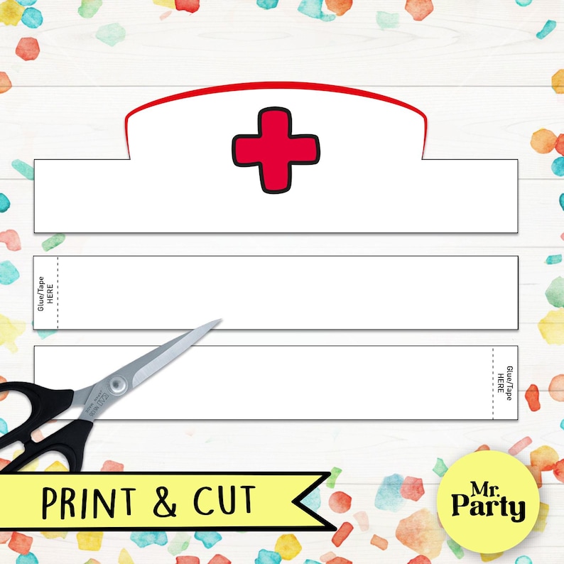 Doctor Hat Paper Crown, Printable Nurse Hat, Nurse Hat Party, Printable ...