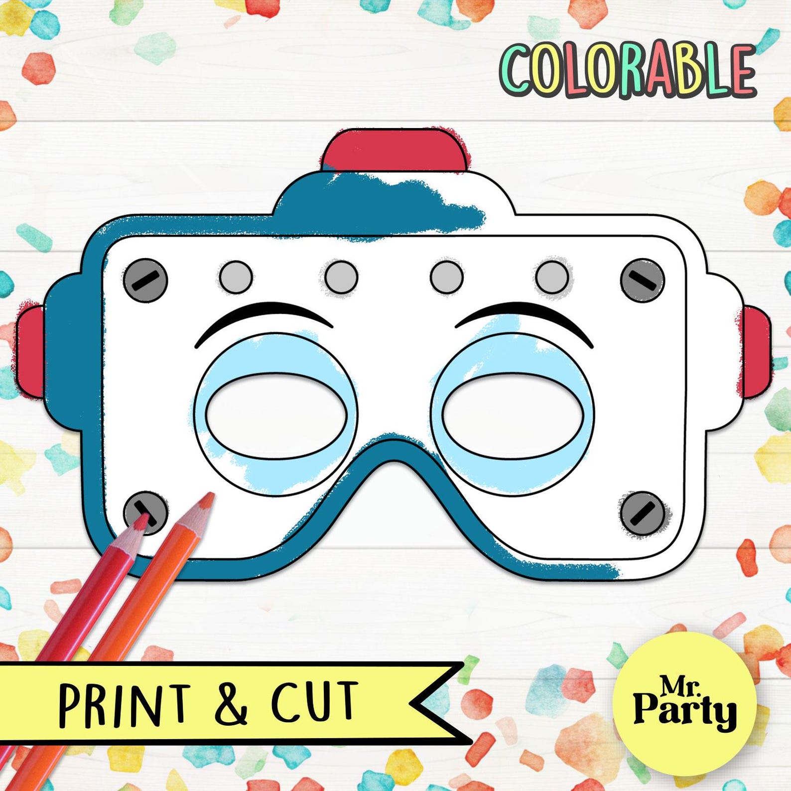Robot Mask Printable Coloring, Robot Mask Pdf, Robots Party, Printable ...