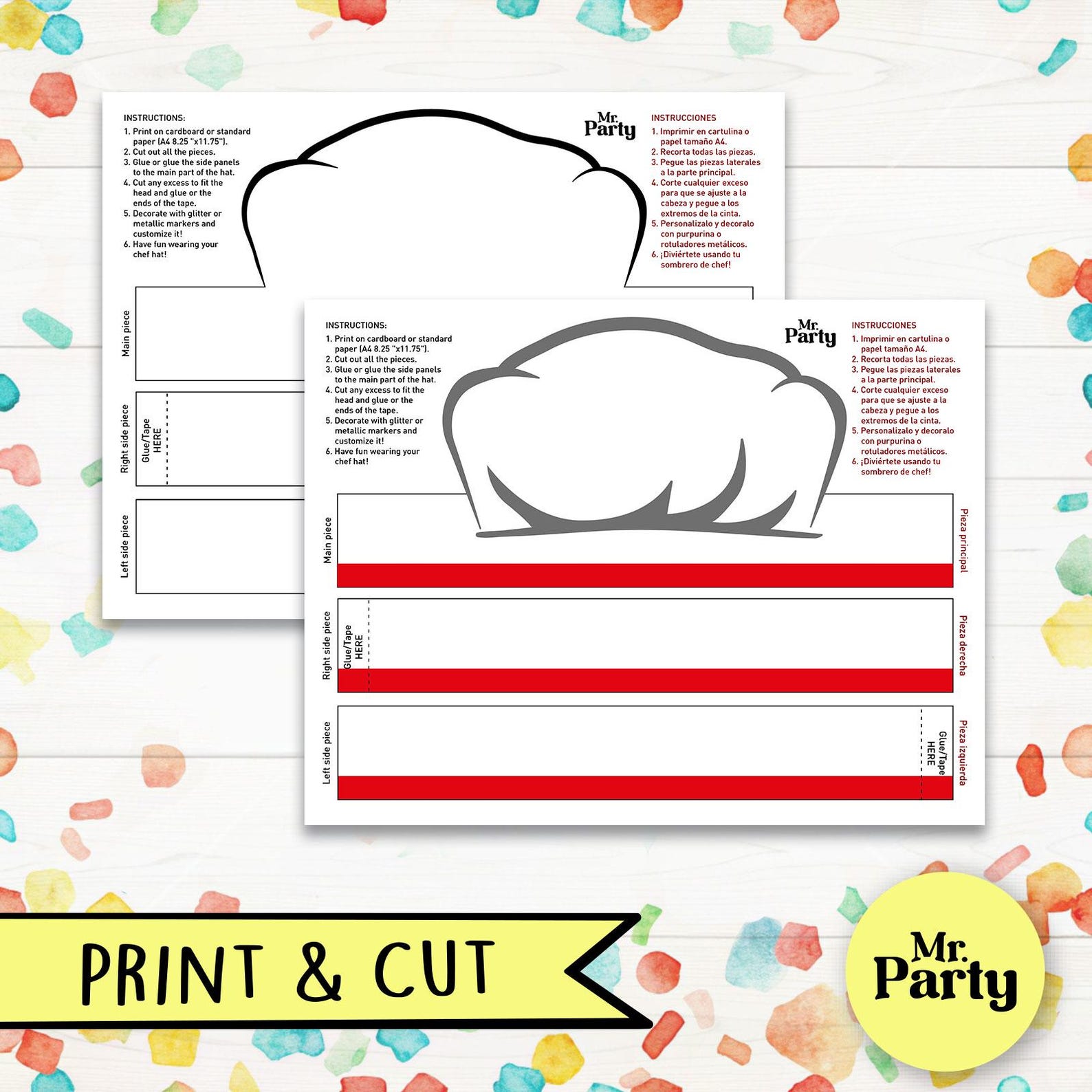 Chef Hat Paper Crown, Printable Cook Hat, Chef Hat Party, Printable and ...