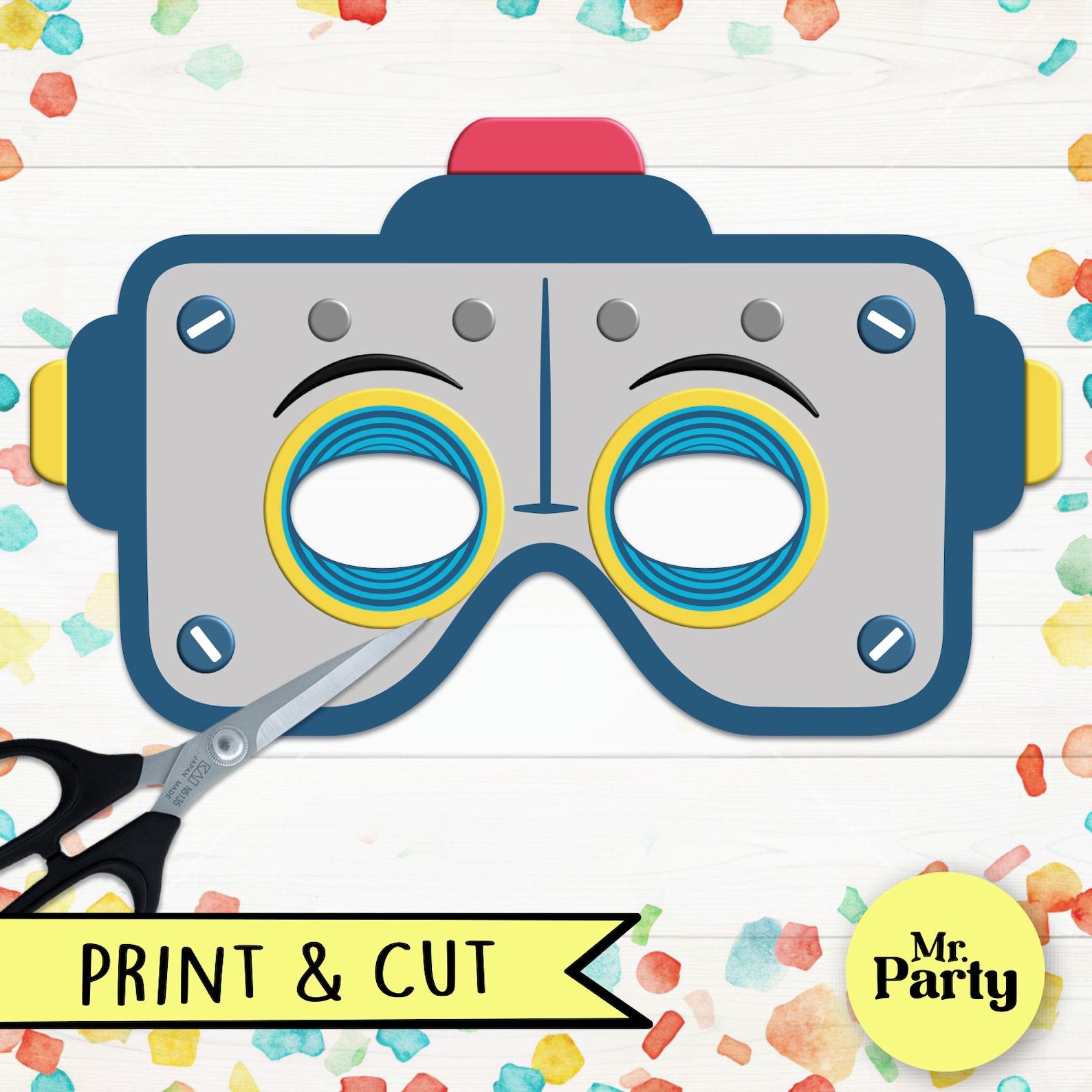 Robot Mask Printable Coloring, Robot Mask Pdf, Robots Party, Printable ...