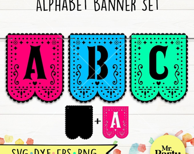 Alphabet SVG Mini Banners Papel Picado Templates Cut Files Cricut Joy ...