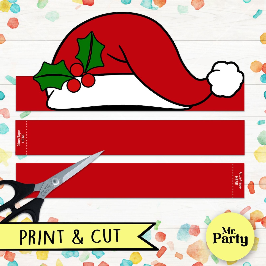 Santa Holly Leaf Hat Paper Crown, Christmas Paper Crown Pdf, Printable ...