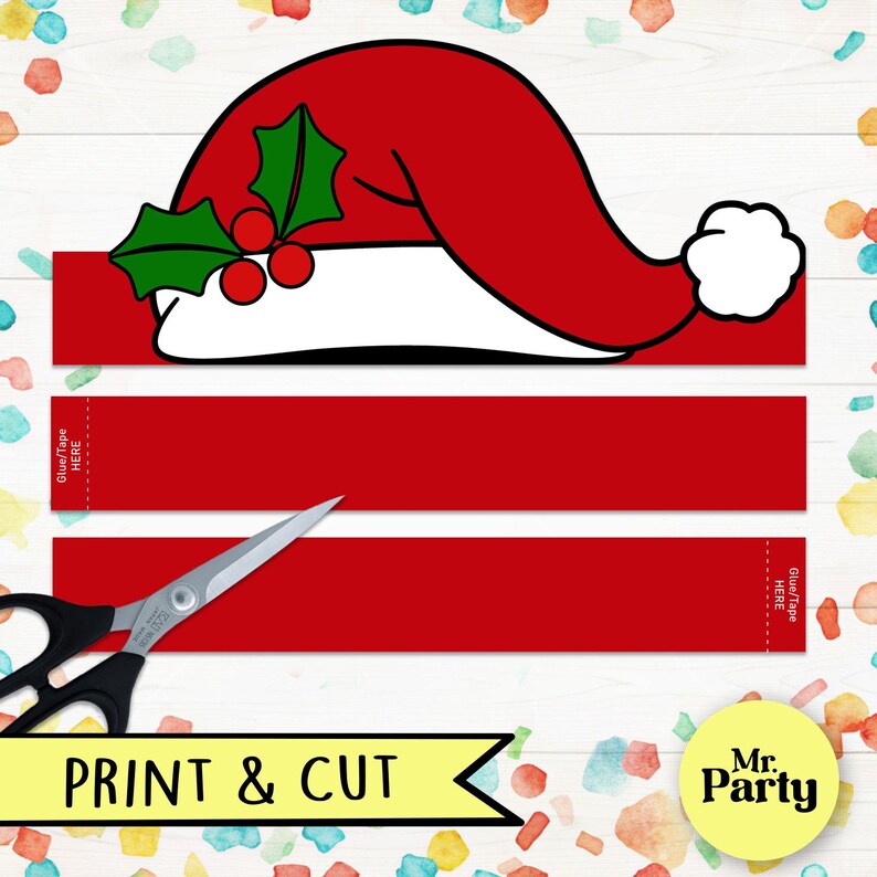 Santa Holly Leaf Hat Paper Crown, Christmas Paper Crown Pdf, Printable ...