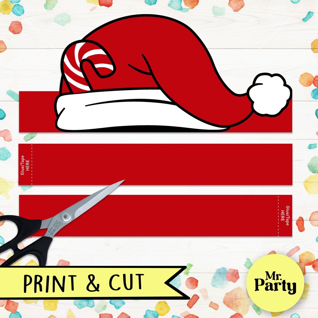 Candy Santa Hat Paper Crown, Christmas Paper Crown Pdf, Printable Santa ...