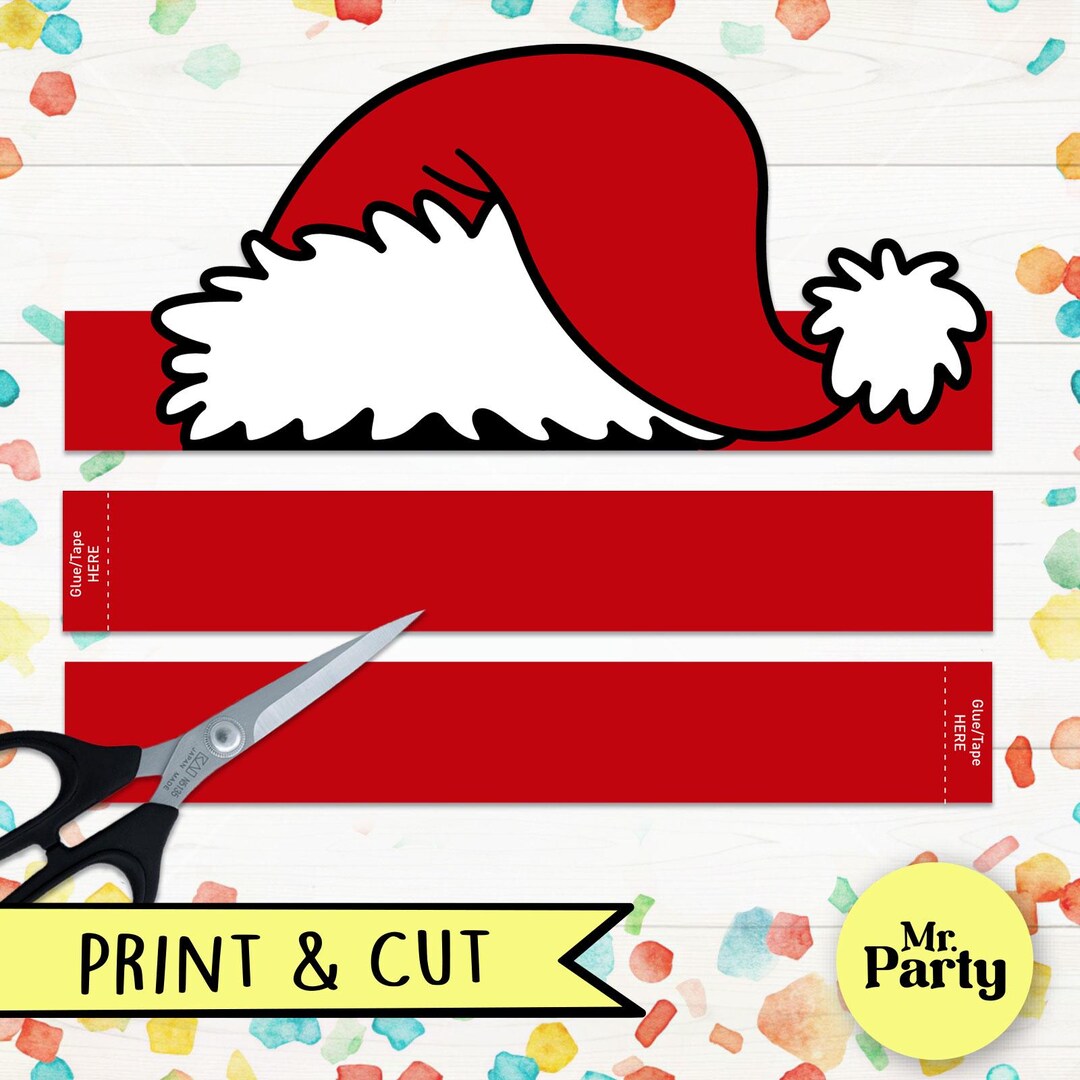 Santa Hat Paper Crown, Christmas Paper Crown Pdf, Printable Santa Hat ...