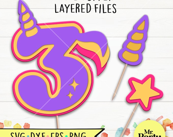 Three Svg, Cake Topper Svg and Png Instant Download, 3rd Birthday Svg ...