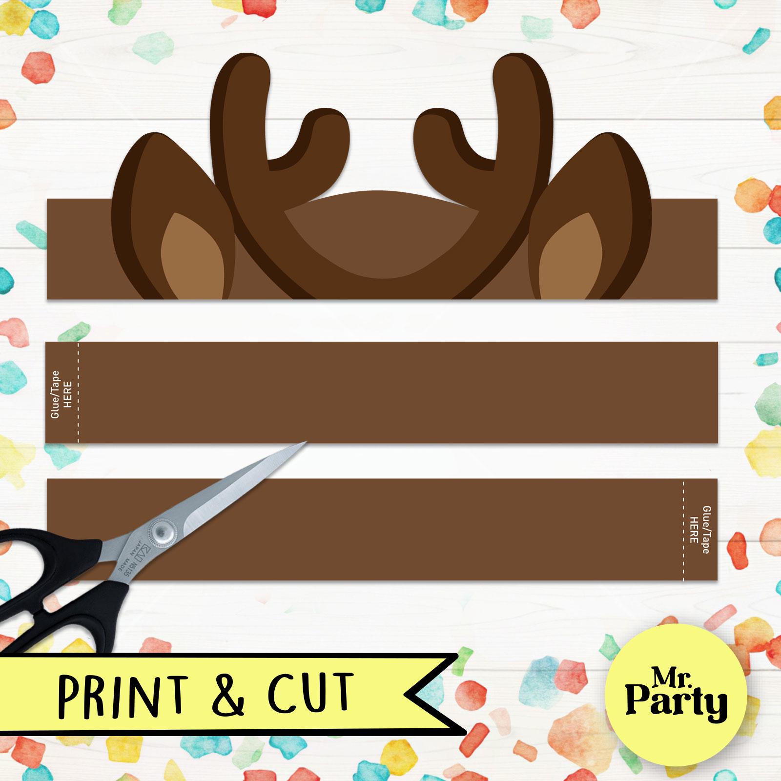 Reindeer Hat Paper Crown, Christmas Paper Crown Pdf, Printable Deer Hat ...