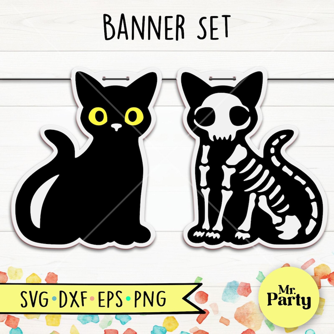Cats Banner Svg, Skeleton Cat Svg, Cats Svg, Banner Halloween Svg, Halloween Party SVG, DIY ...
