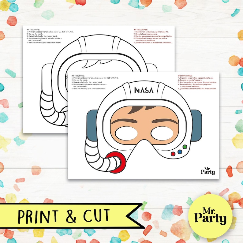 Boy Astronaut Mask Printable Coloring, Astronaut Party, Printable and ...