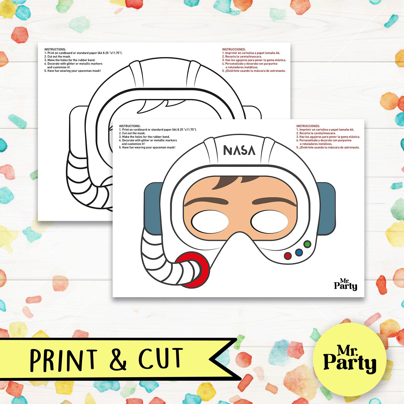 Boy Astronaut Mask Printable Coloring, Astronaut Party, Printable and ...