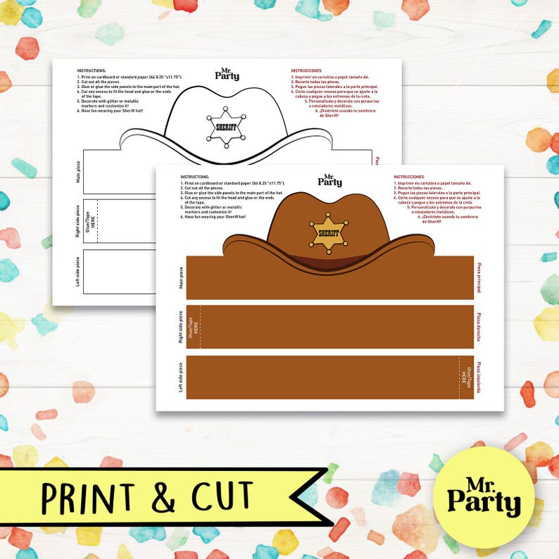 Cowboy Hat Paper Crown, Printable Sheriff Hat, Western Sheriff Hat ...
