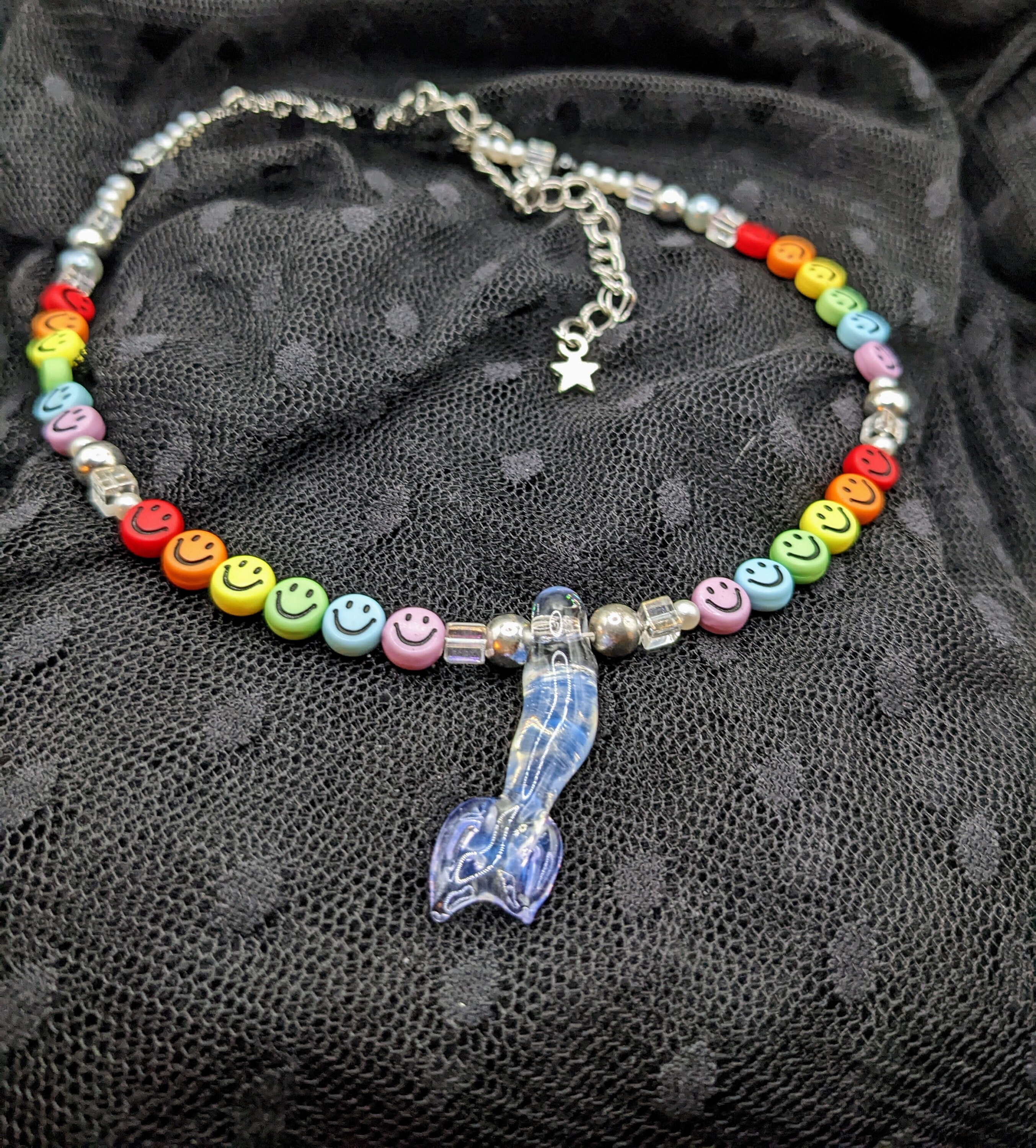Pride Mermaid Tail Necklace Rainbow Smiley Face 90's Aesthetic - Etsy