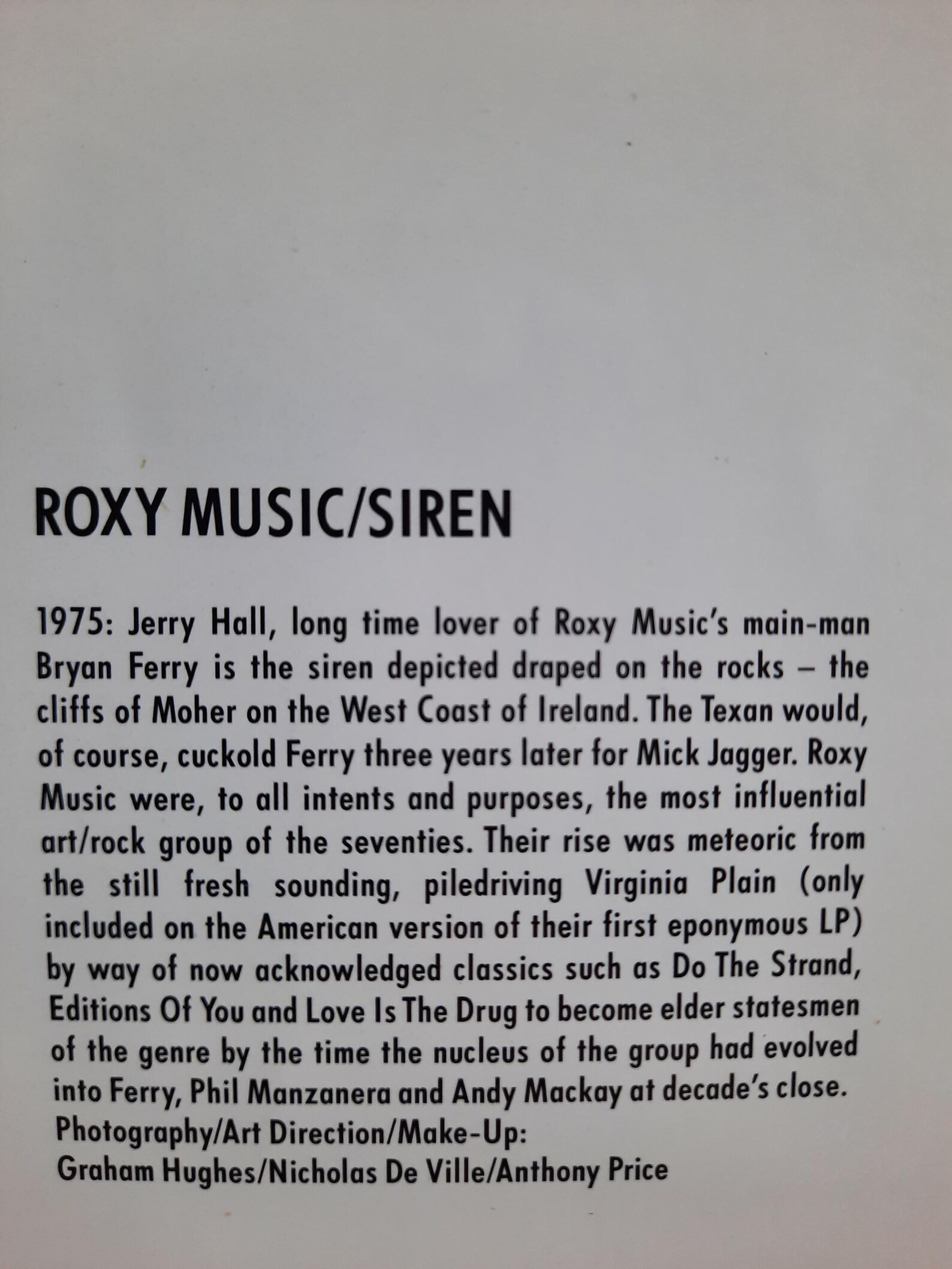 Roxy Music Island Records Poster 1991 Rare Vintage Promo 16"x11" Rock ...