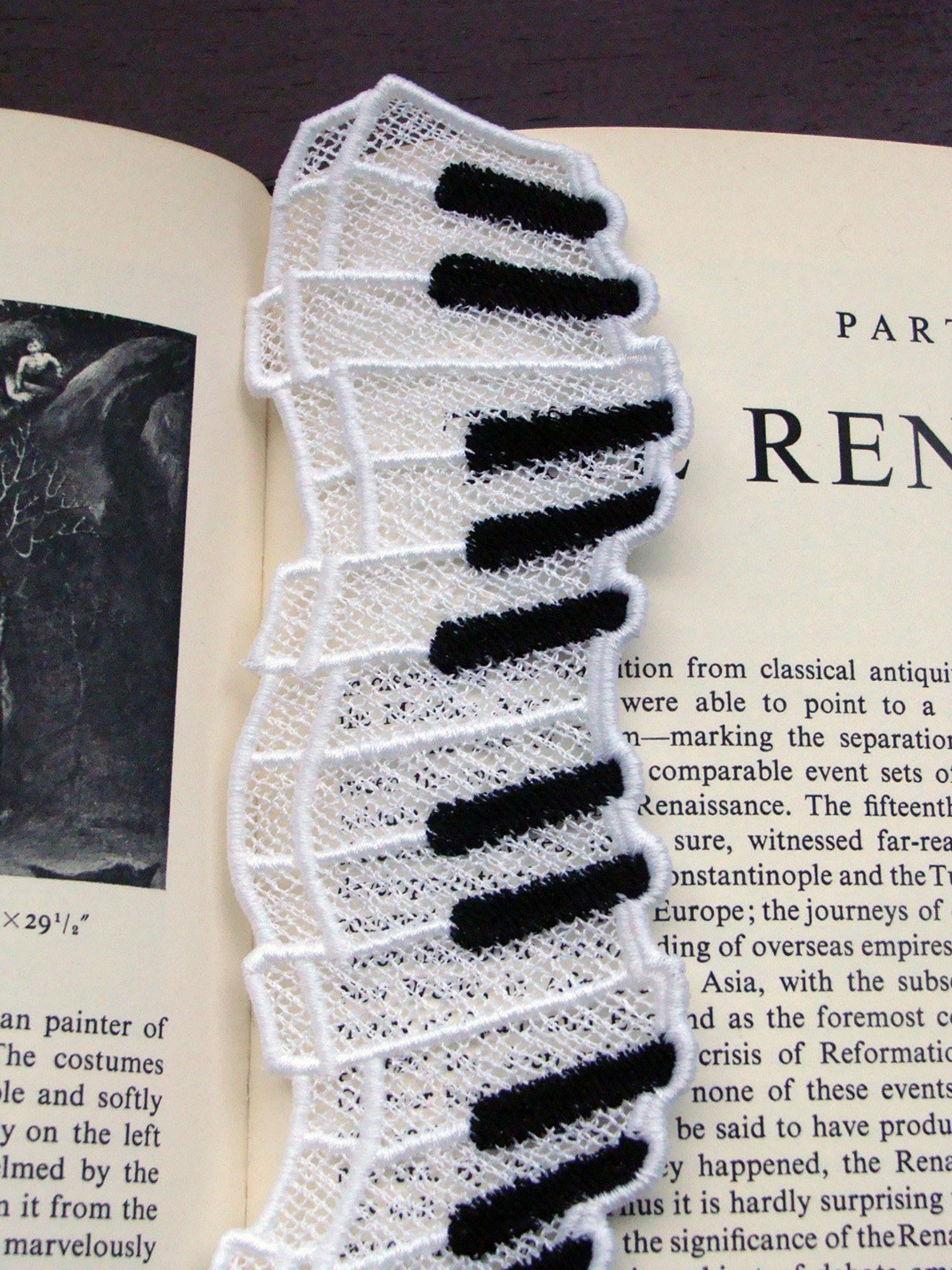 Piano Keys Lace Bookmark Keyboard Music Black White Embroidery - Etsy