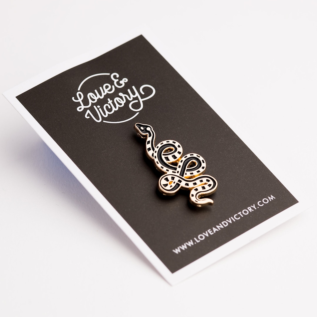 Snake Enamel Pin - Black and Gold - Etsy