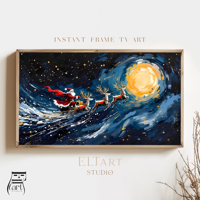 Abstract Santa Claus Frame Tv Art Neutral Holiday Santa Claus Oil ...