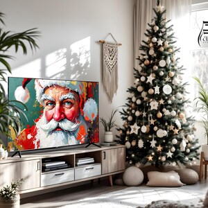 Abstract Santa Claus Frame Tv Art Neutral Holiday Santa Claus Oil ...