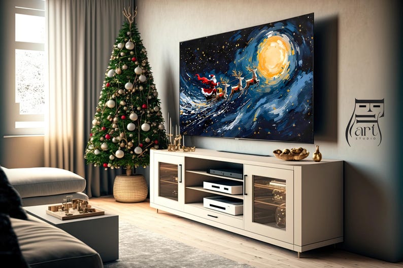 Abstract Santa Claus Frame Tv Art Neutral Holiday Santa Claus Oil ...