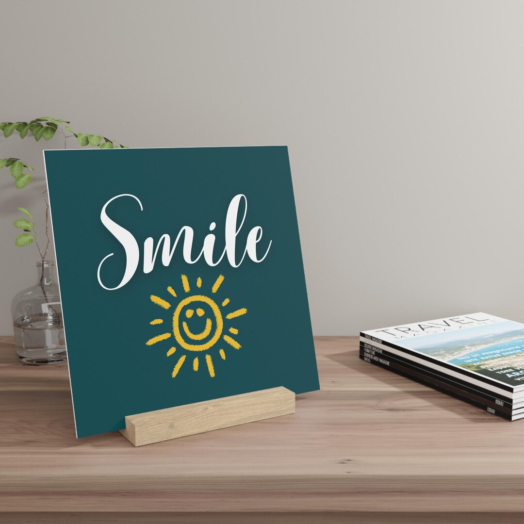 Smile Desk Sign: Oak Base, Watercolor Art Board - Etsy