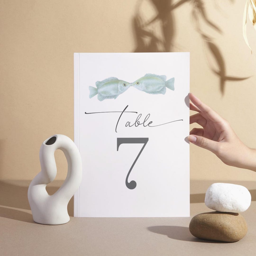 Kissing Fish Wedding Table Numbers, 1-30, Flat Style, 5x7inches ...