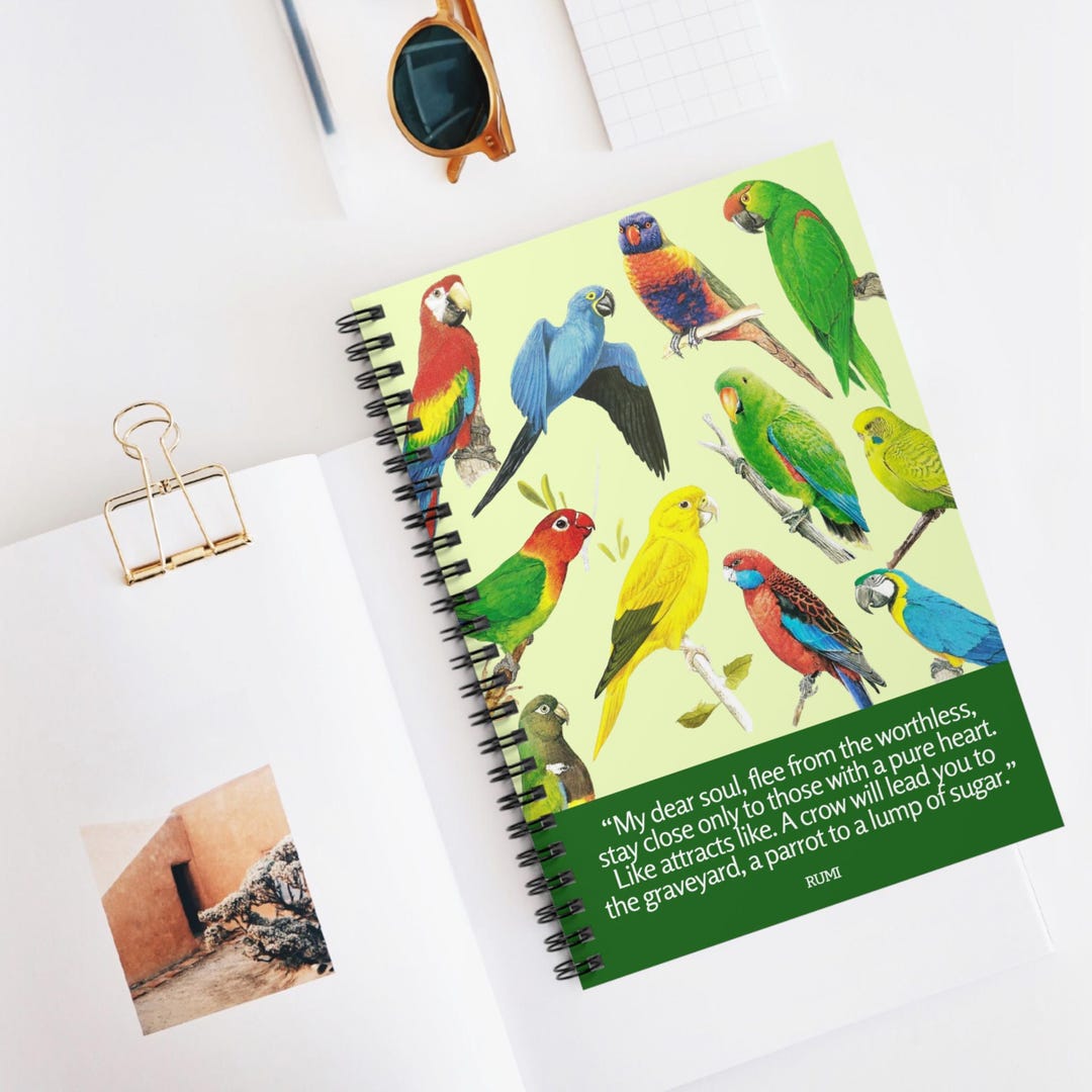 Colorful Parrots Rumi Quote Spiral Notebook - Journal, Notepad, Writing ...