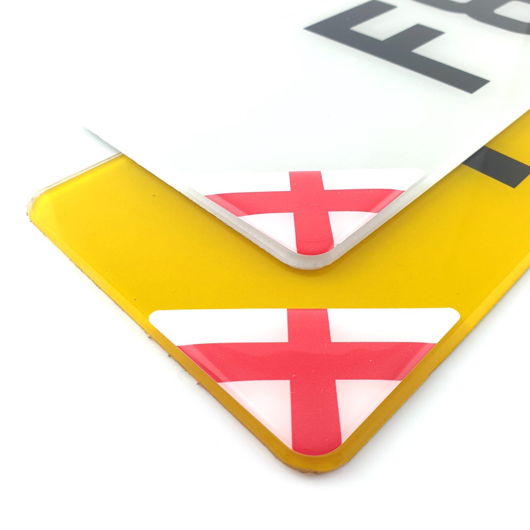 England Flag Number Plate Corner Sticker 50mm X2 Domed Gel Coated Decal ...