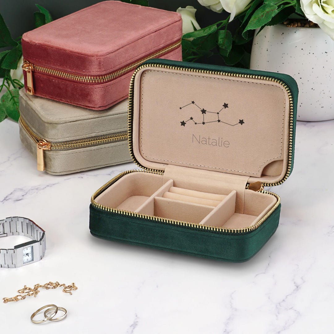 Personalised Zodiac Constellation Travel Velvet Jewellery Box Custom ...