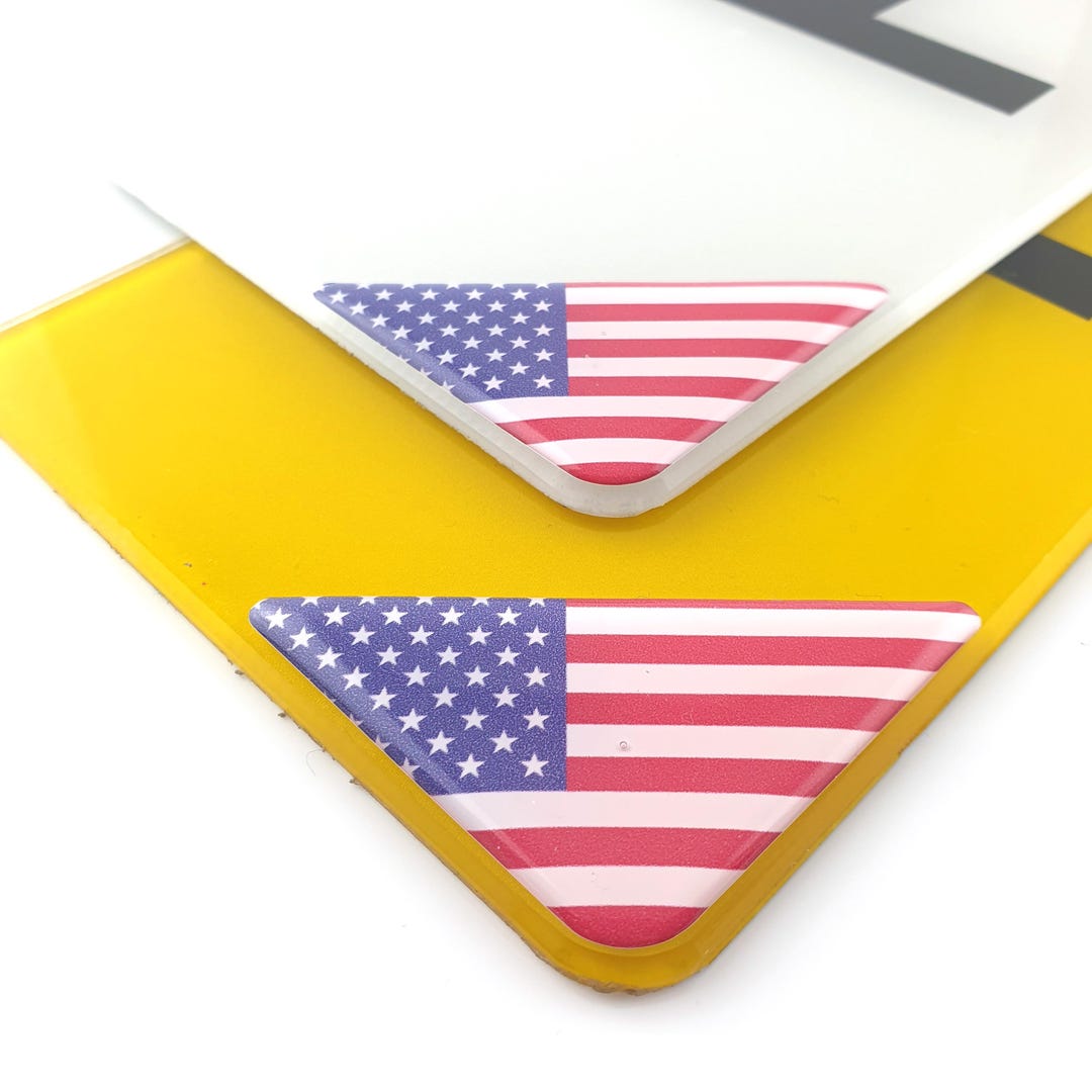 USA Flag Number Plate Corner Sticker 50mm X2 Domed Gel Coated American ...