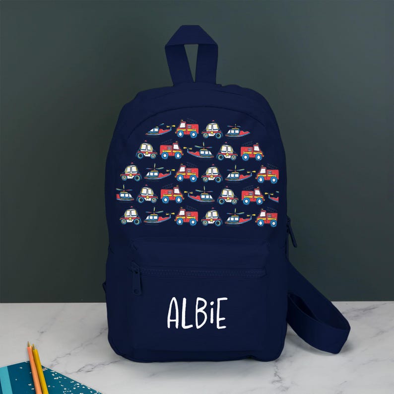 Personalised Emergency Vehicle Kids Backpack Custom With Name Choice of ...