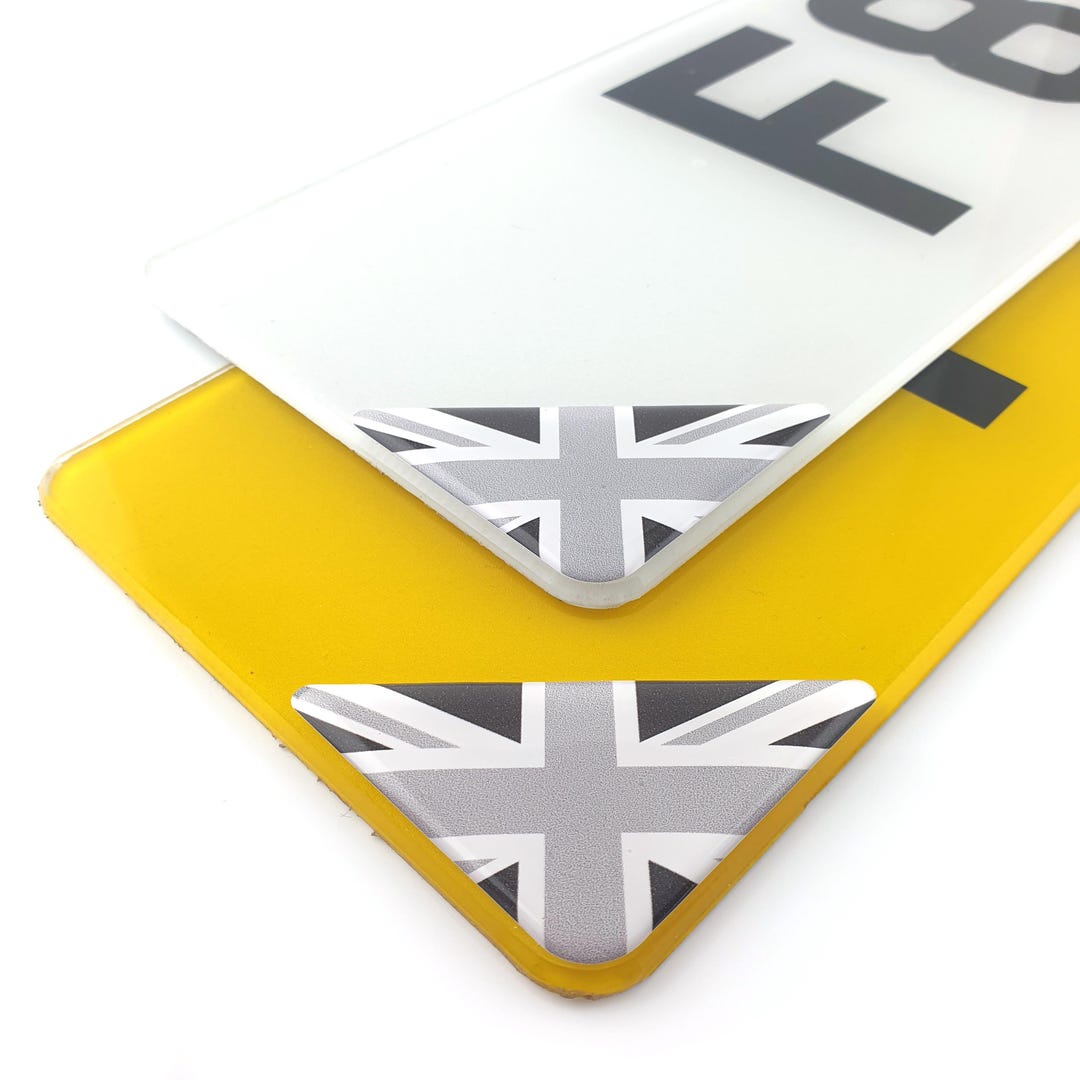 UK Grey Flag Number Plate Corner Sticker 50mm X2 Domed Gel Coated Decal ...
