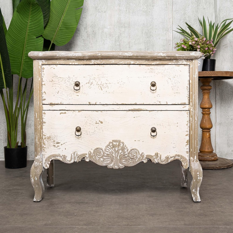 Distressed Double Drawer Storage Cabinet Wooden Storage Cabinet Hand ...