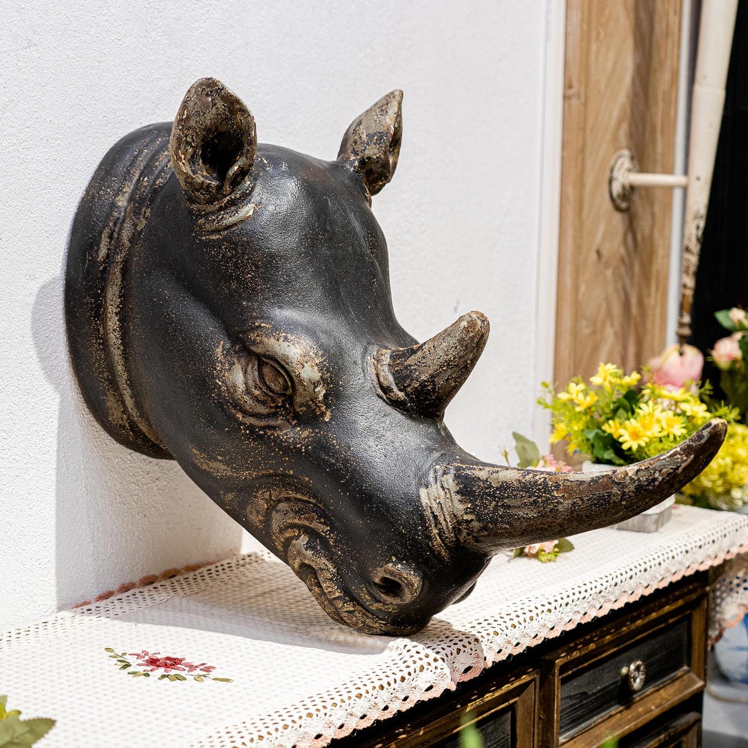 Rhino Head Sculpture Wall Mount Art, Unique Rhinoceros Decor for Home ...