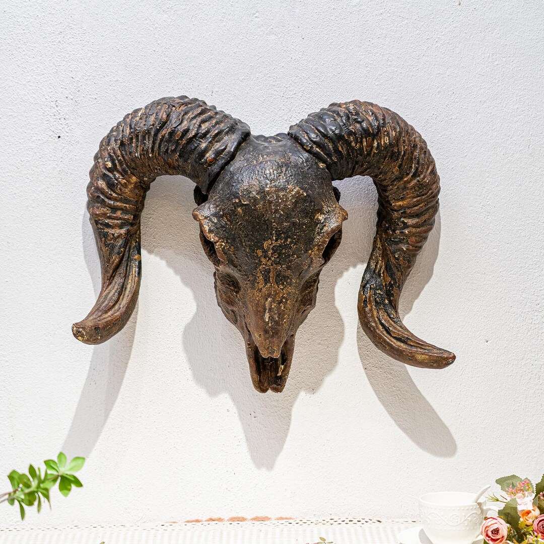 Sheep Head Statue Wall Hanging Simulation Sheep Head Statue Vintage ...