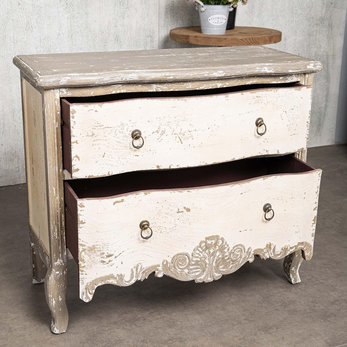 Distressed Double Drawer Storage Cabinet Wooden Storage Cabinet Hand ...