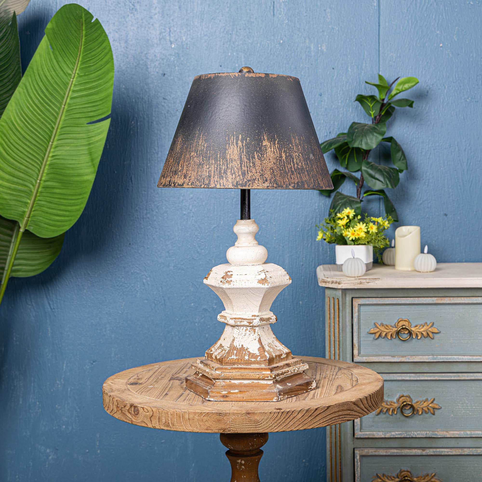 Wooden Base Table Lamp Black Metal Lampshade Lamp Farmhouse Lighting ...