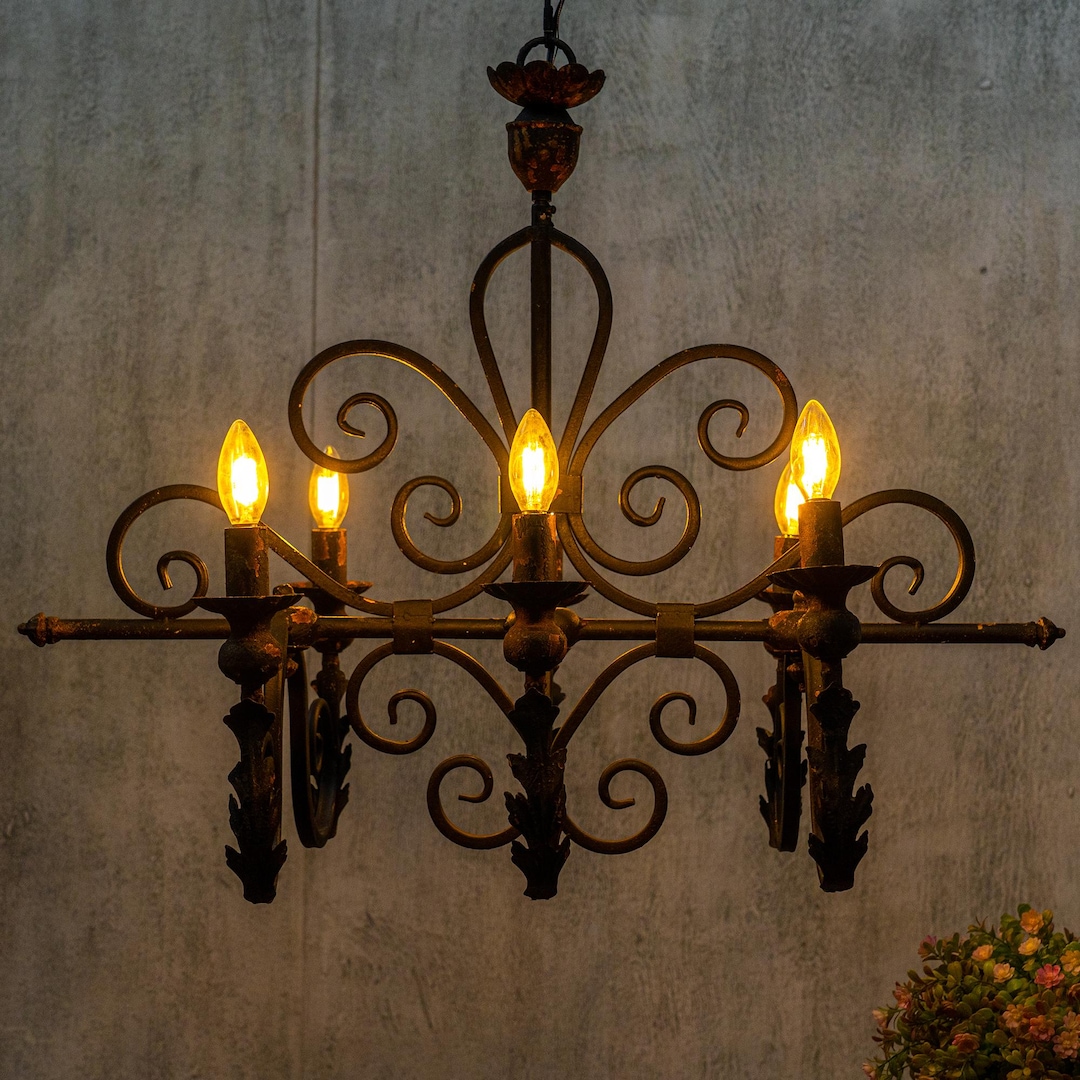 Black Iron Chandelier Six-light Chandelier Antique Finish Chandelier ...