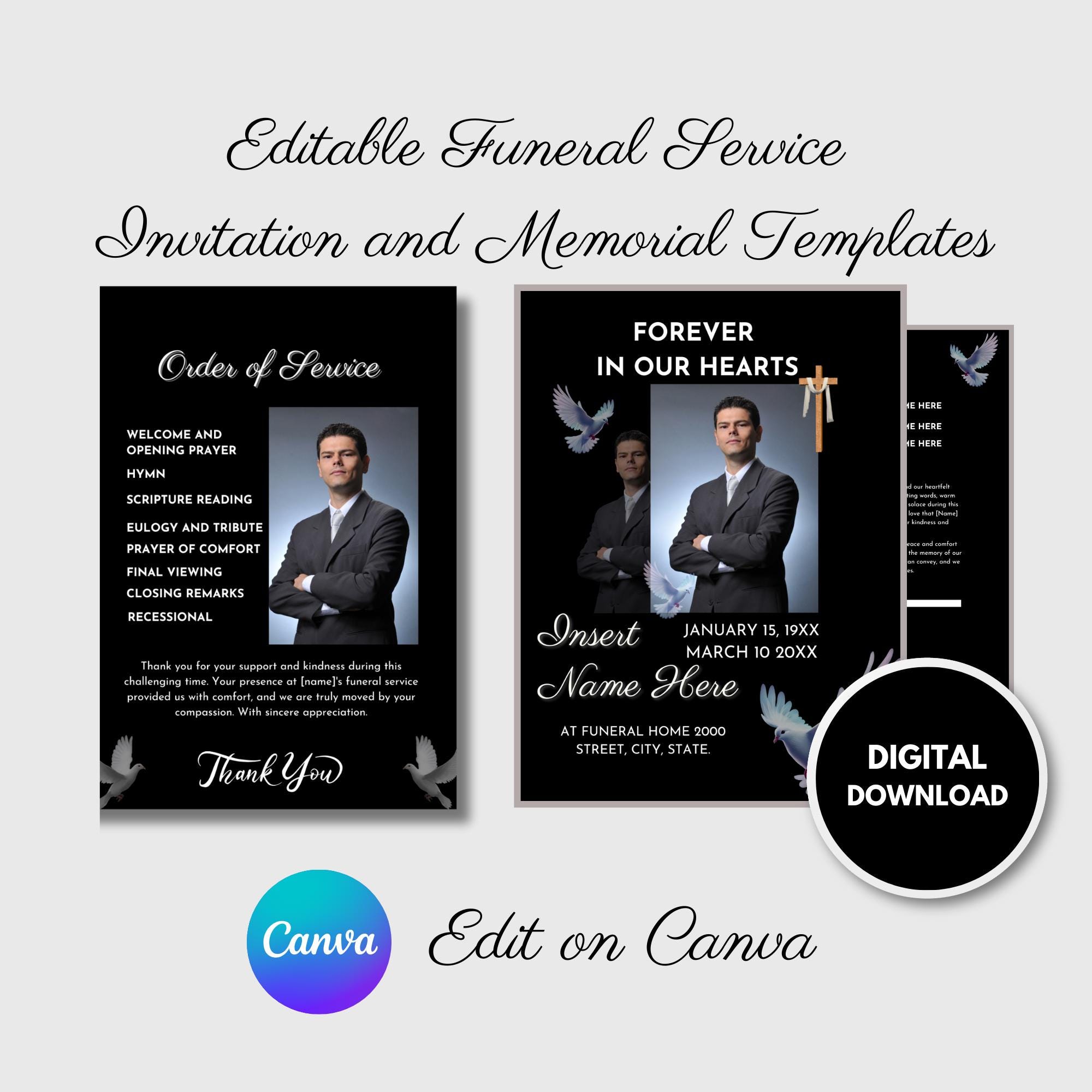 Elegant Funeral Invitation, Memorial Service Invite, Remembrance Card ...