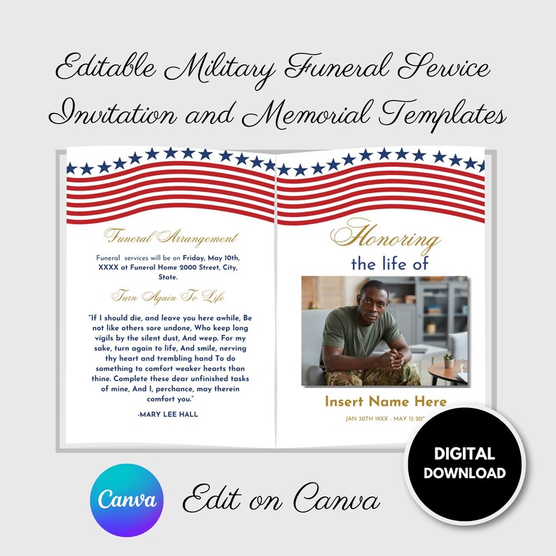 Patriotic Military Funeral Announcement, Military Funeral Announcement ...