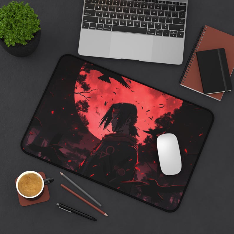 Anime Desk Mat, Itachi Uchiha Red Moon Gaming Mouse Pad, Japanese Manga ...