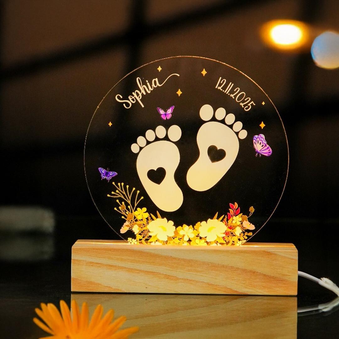 Personalized Baby Footprint LED Night Light, Custom Name & Date Gift ...