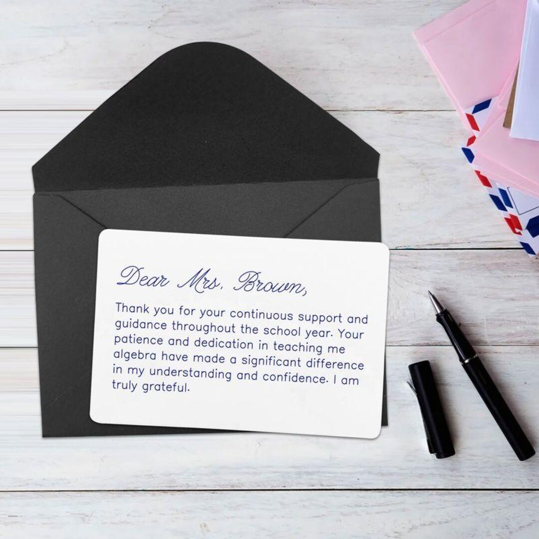 Personalized Teacher Thank You Card From Student, Custom Appreciation ...