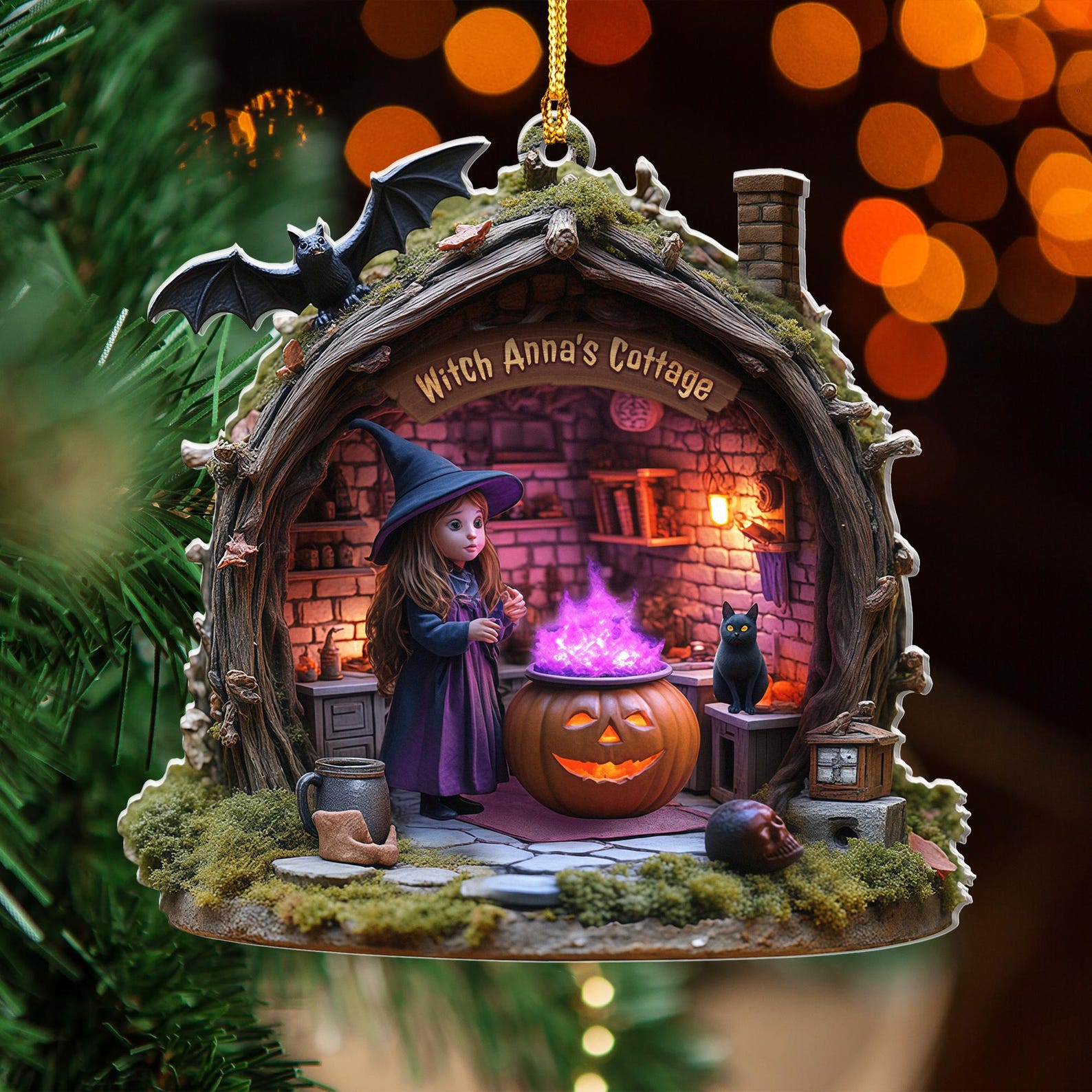 Personalized the Witch's Cottage 2D Flat With Name Acrylic Ornament ...