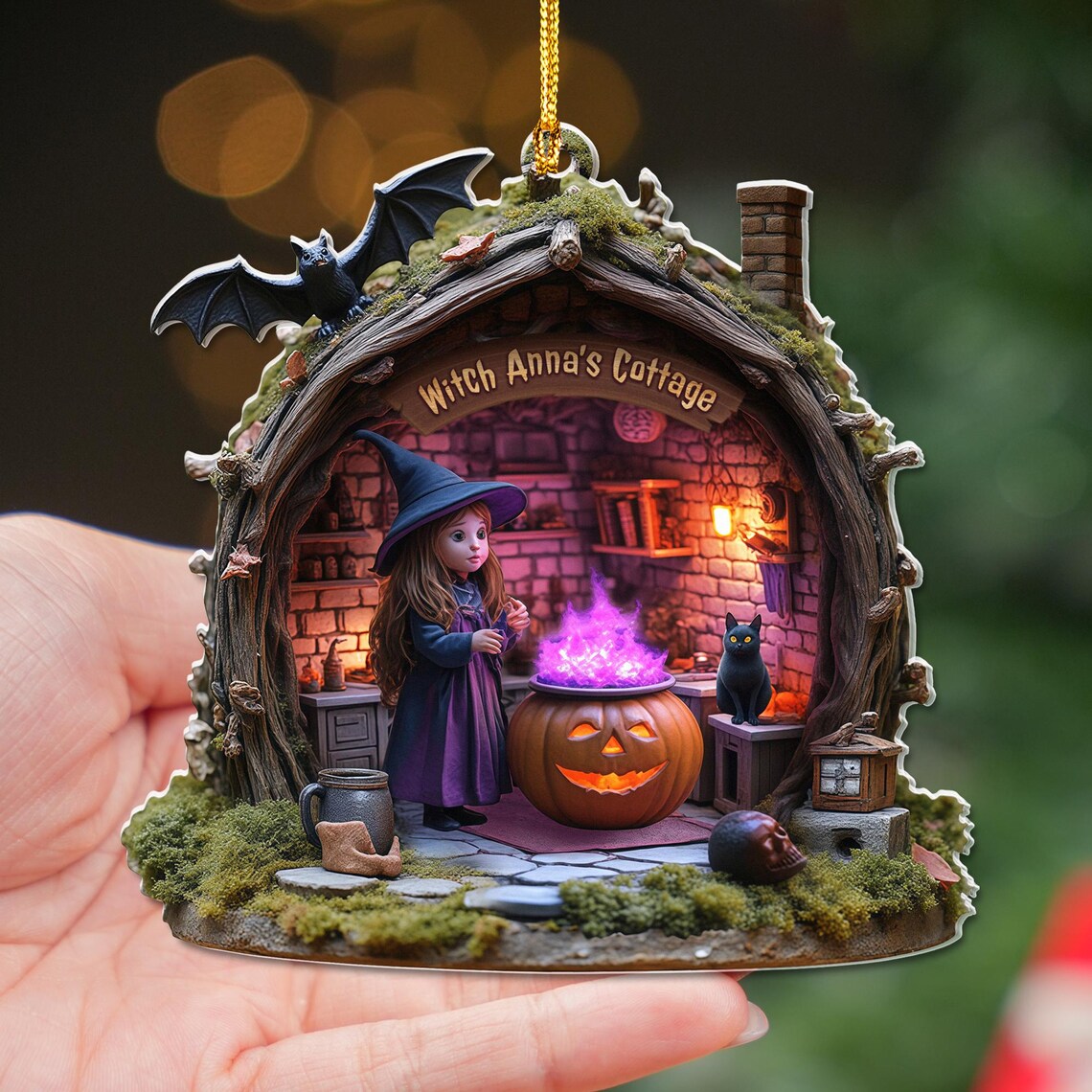 Personalized the Witch's Cottage 2D Flat With Name Acrylic Ornament ...