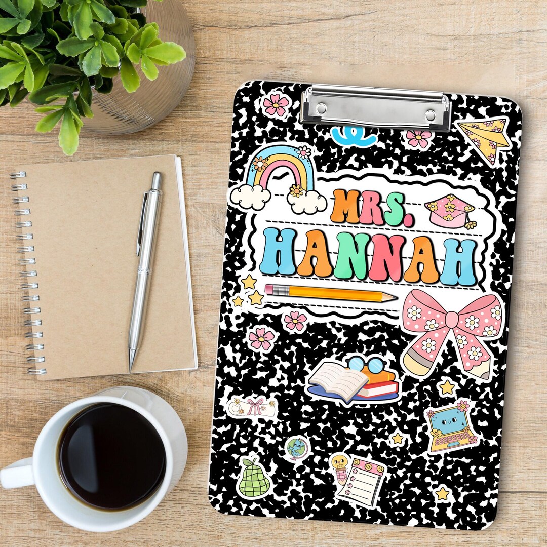 Personalized Teacher Clipboard With Name - Cute School Theme Rainbow ...