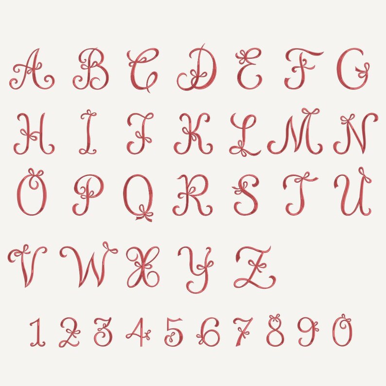 Bow Embroidery Font, Monogram Font | Classic Alphabet A–Z, 9 Sizes ...